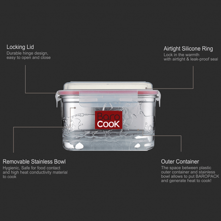 BAROCOOK - BC-007 - 1200ml (Rectangle) Flameless Cooking System with ...